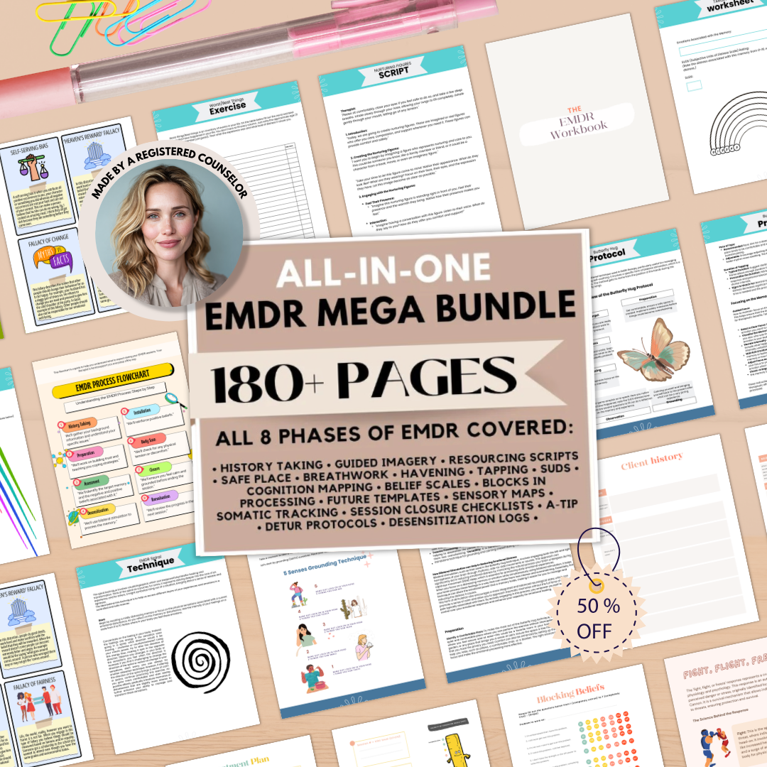 EMDR Worksheets Bundle, Therapist Scripts, History, Assessment, Window ...